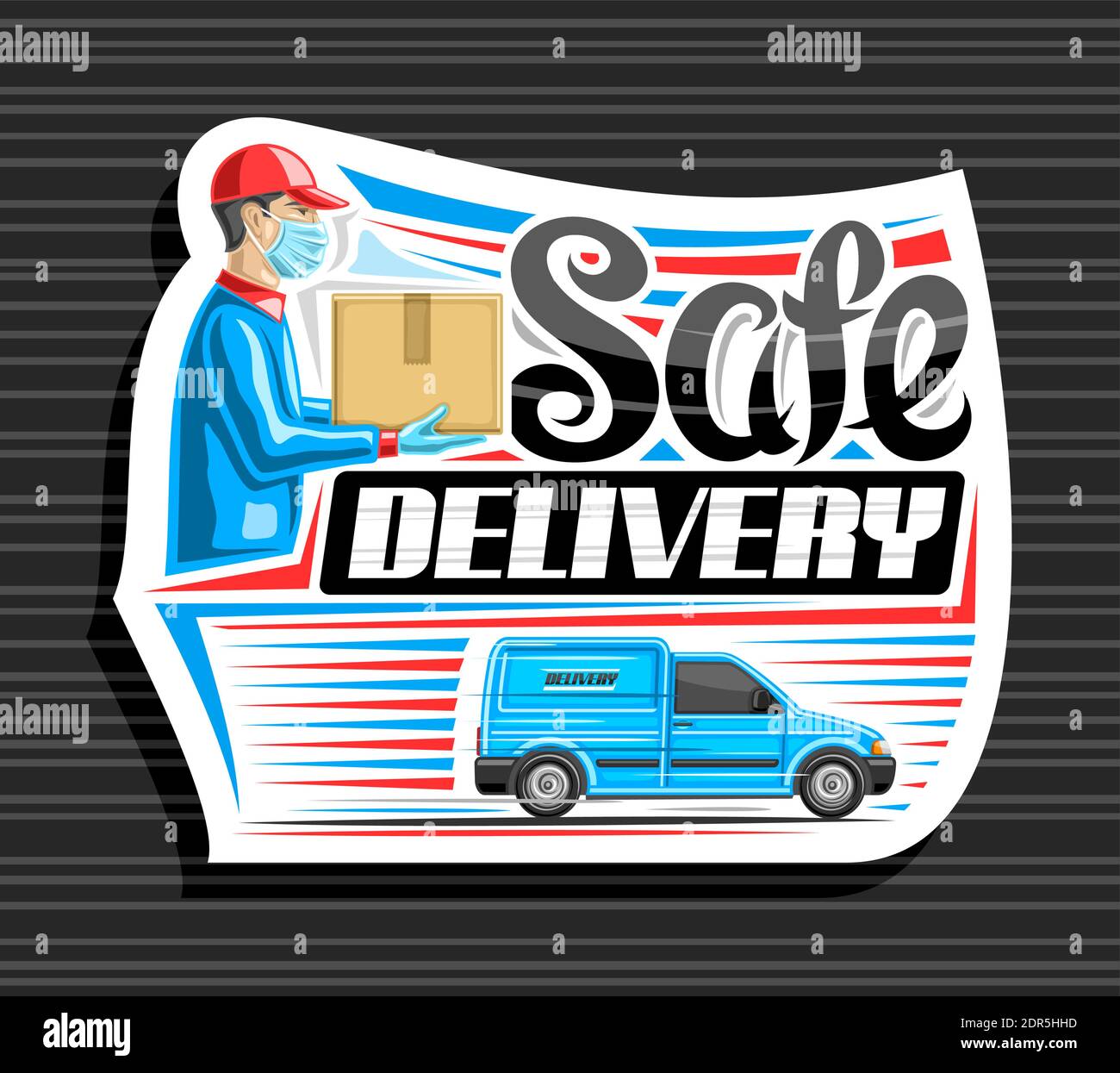 Vector logo for Safe Delivery, cut paper sign with illustration of man ...