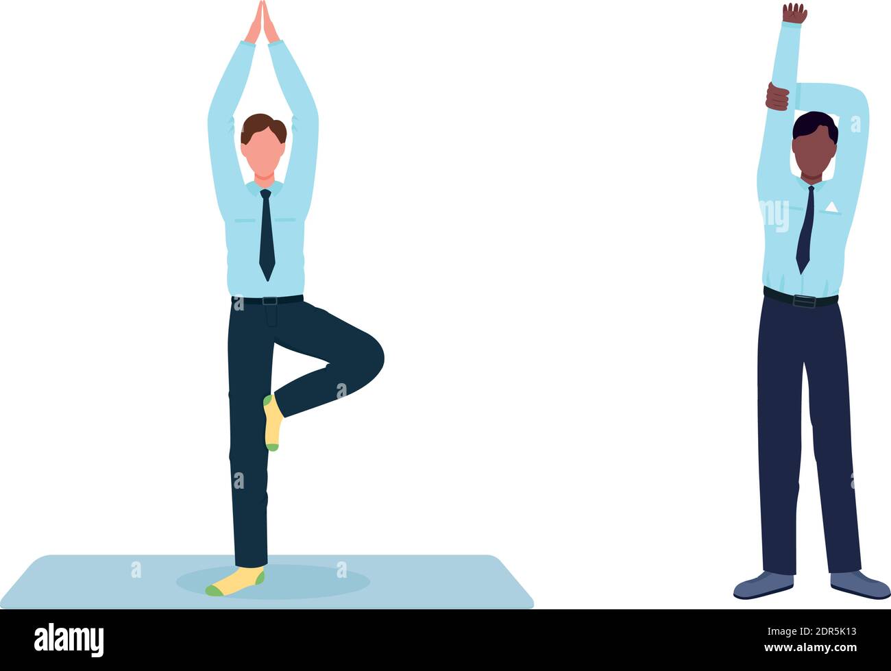 Employee exercising during work break flat color vector faceless ...
