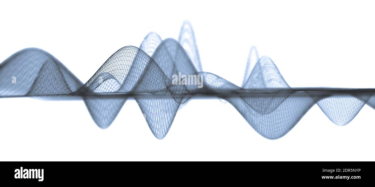 Modern abstract wireframe grid structure, white background, audio ...