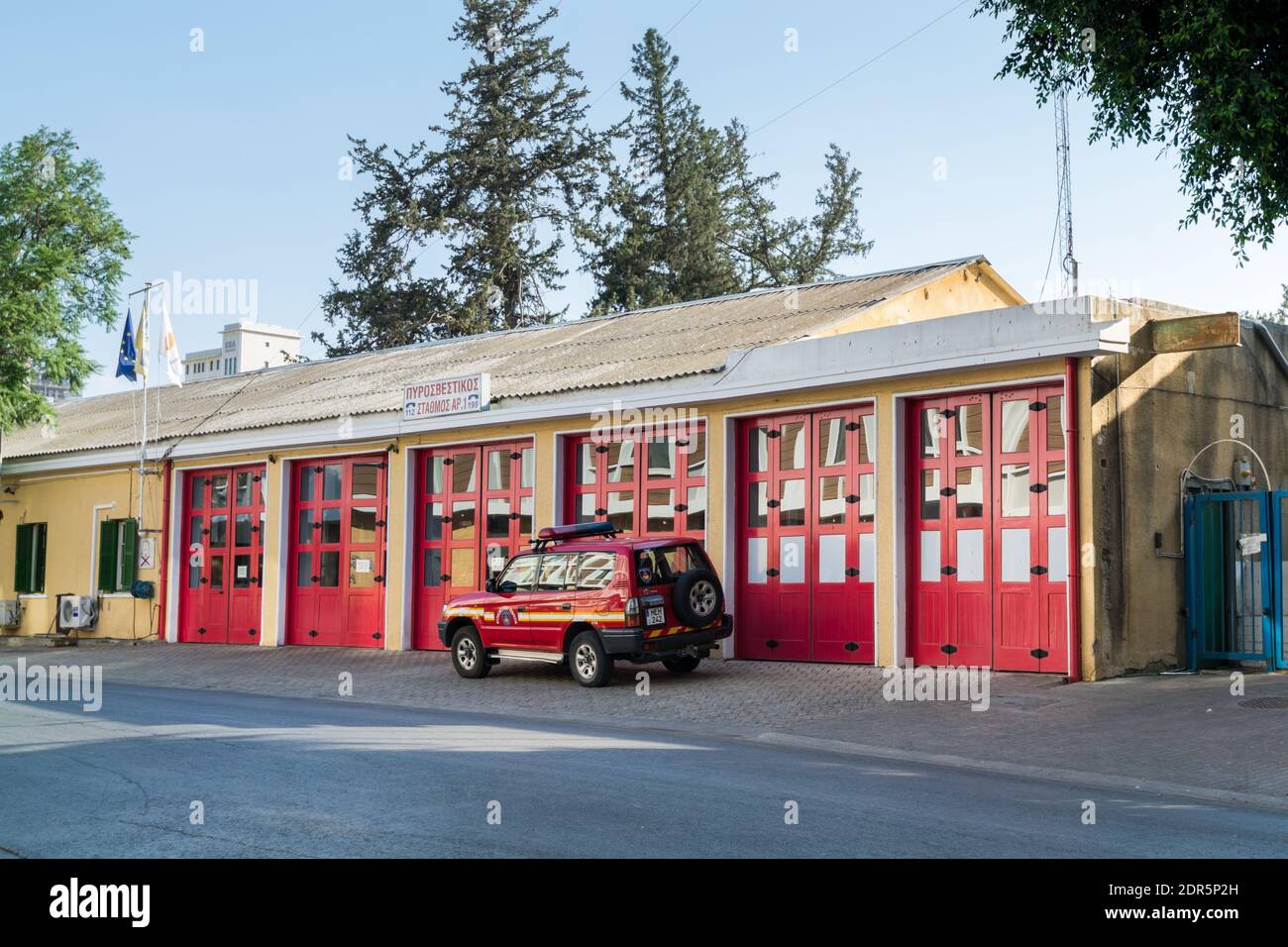 Red police car and police station in Nicosia of Southern Cyprus Stock ...