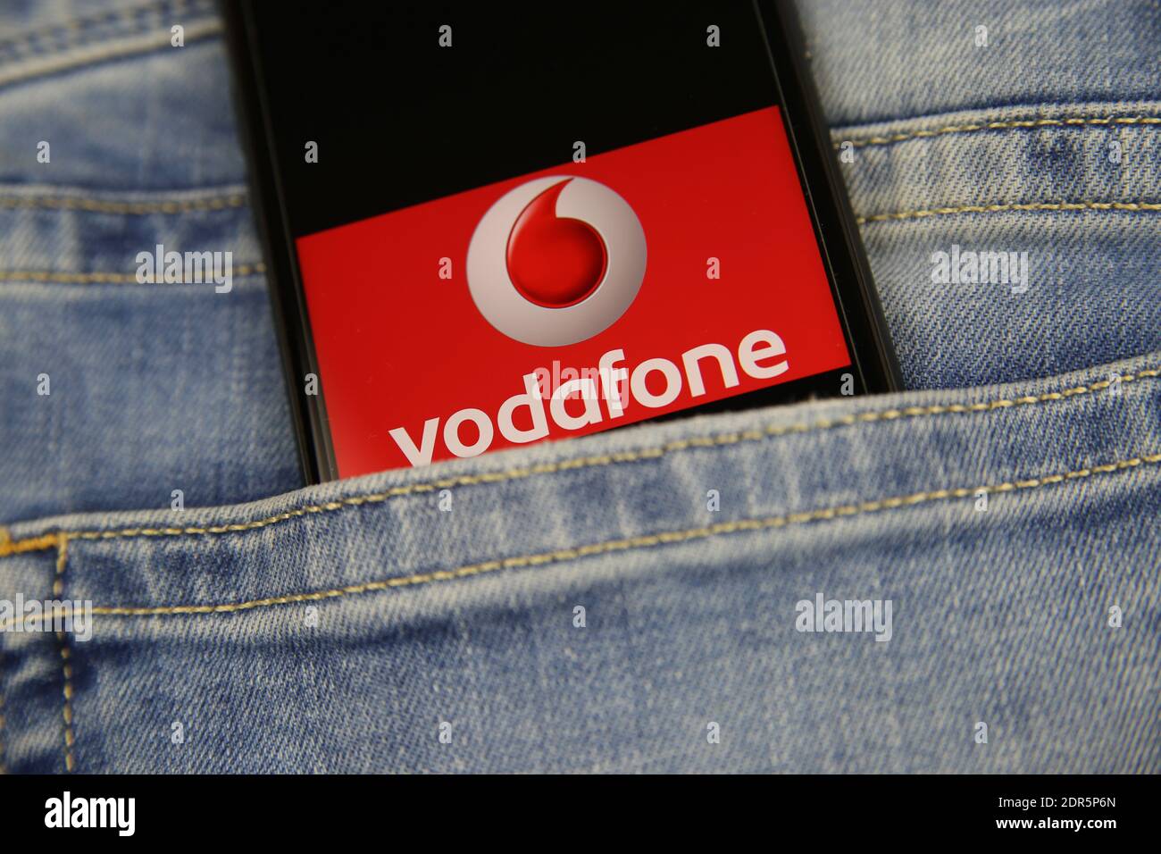 Viersen, Germany - May 9. 2020: Close up of smartphone screen in blue ...
