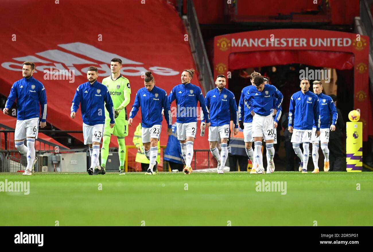 Leeds United players walk onto the pitch prior to kick-off during the ...