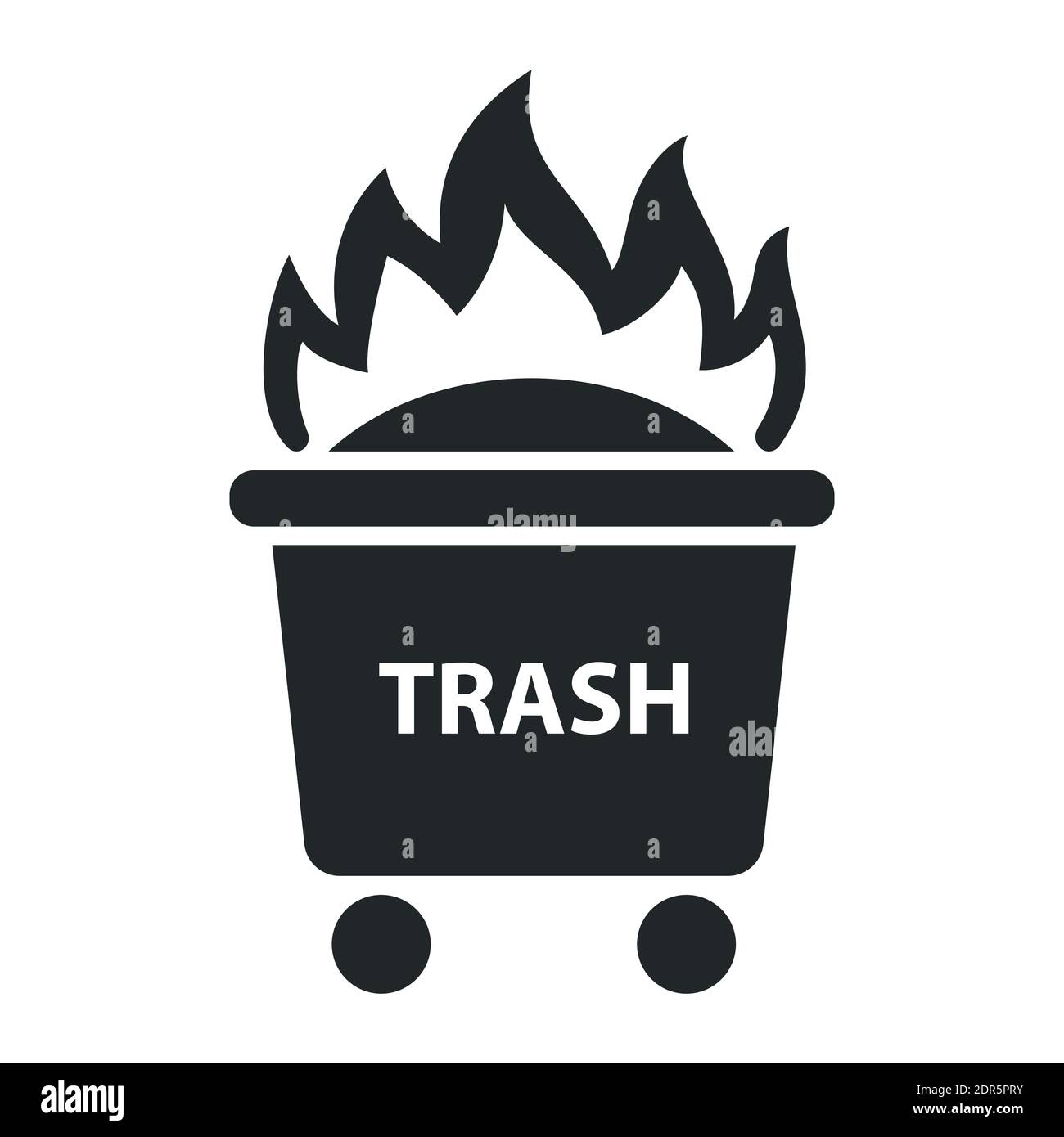 burning trash icon in a bin on wheels. flat vector illustration ...