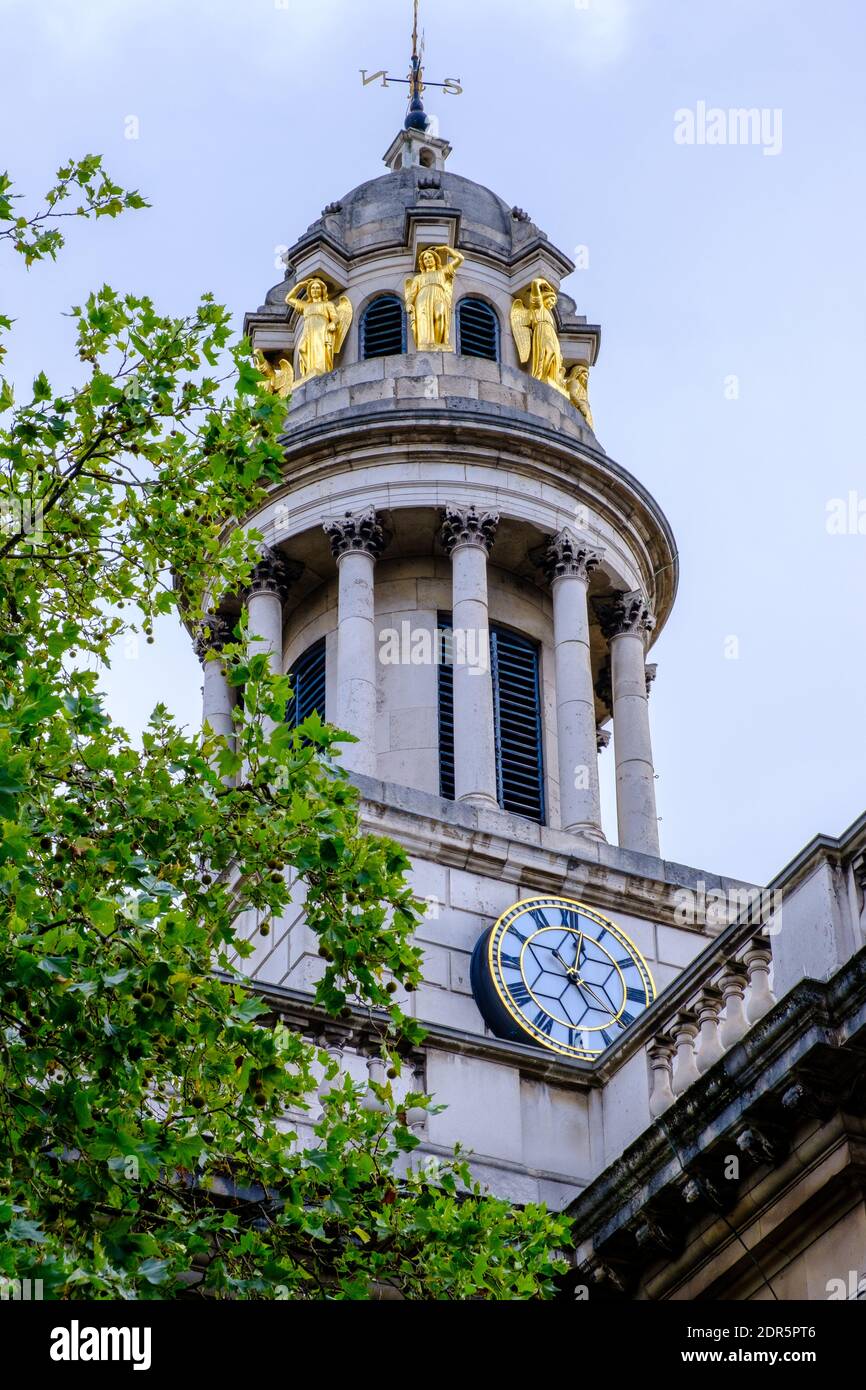 The steeple and clock of St Marylebone Parish Church, grade 1 listed ...