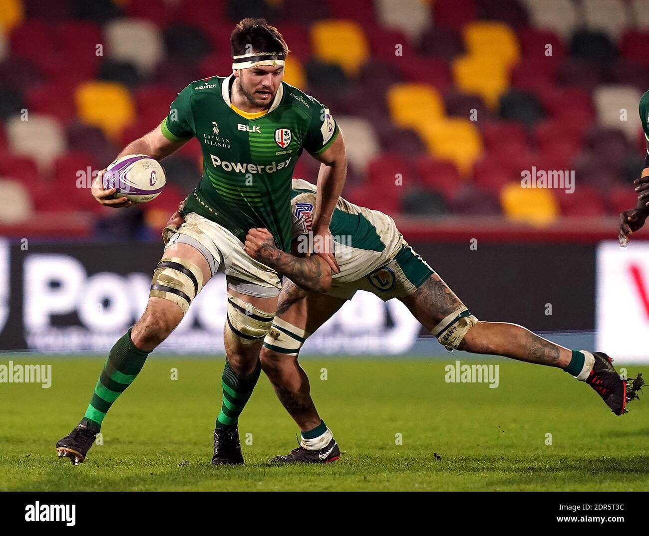 London Irish's Matt Rogerson gets tackled during the European Challenge ...