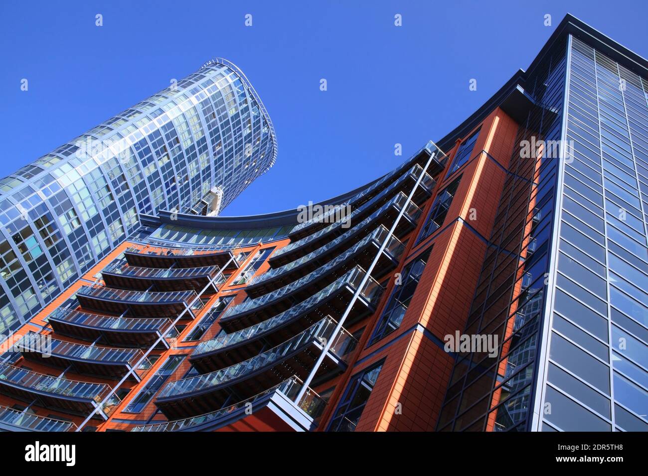 New modern and futuristic apartment flats and office block skyscraper ...