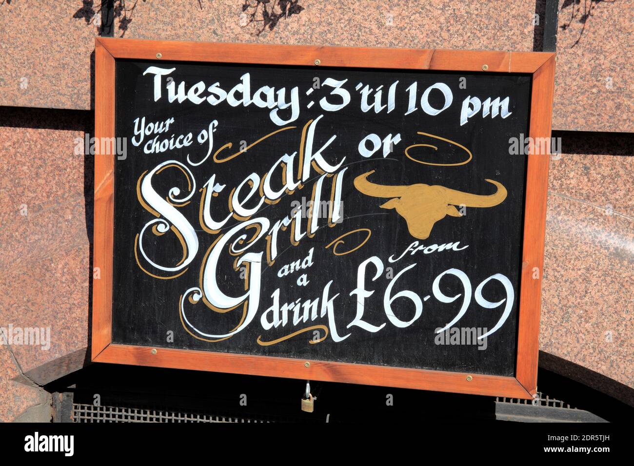 Steak and grill sign outside a London fast food restaurant, stock photo ...