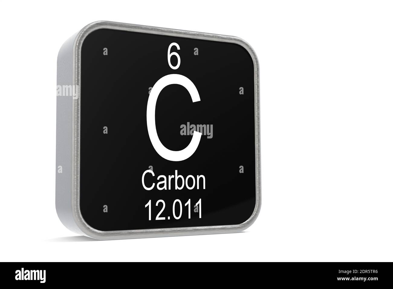 A 3D rendering illustration of a carbon element symbol on square block ...