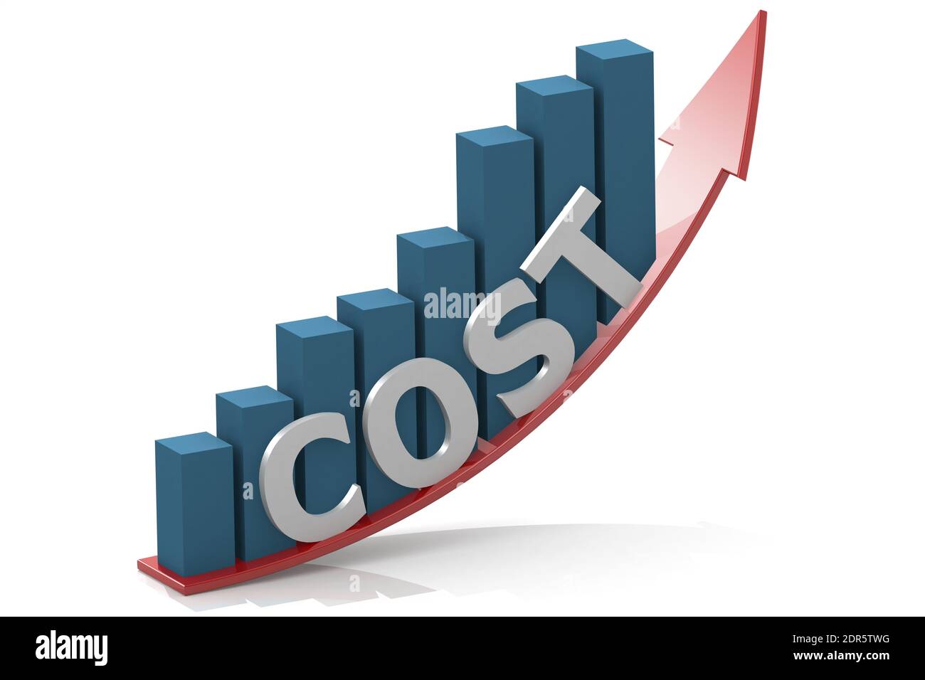 A 3D rendering illustration of a bar chart with cost word and growing ... A 3D rendering illustration of a bar chart with cost word and growing ...