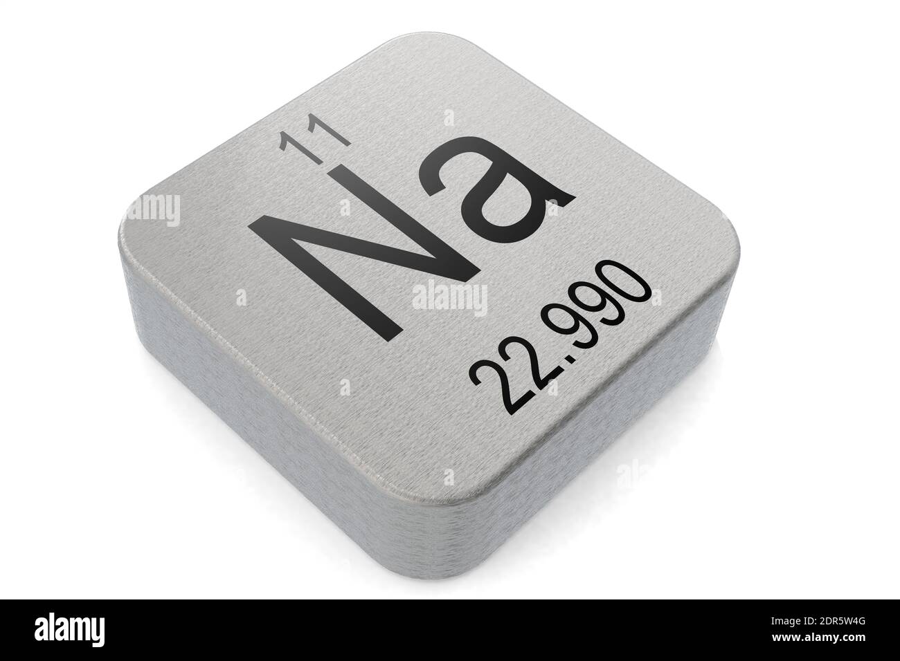 A 3D rendering illustration of a sodium element symbol on a metal block ...