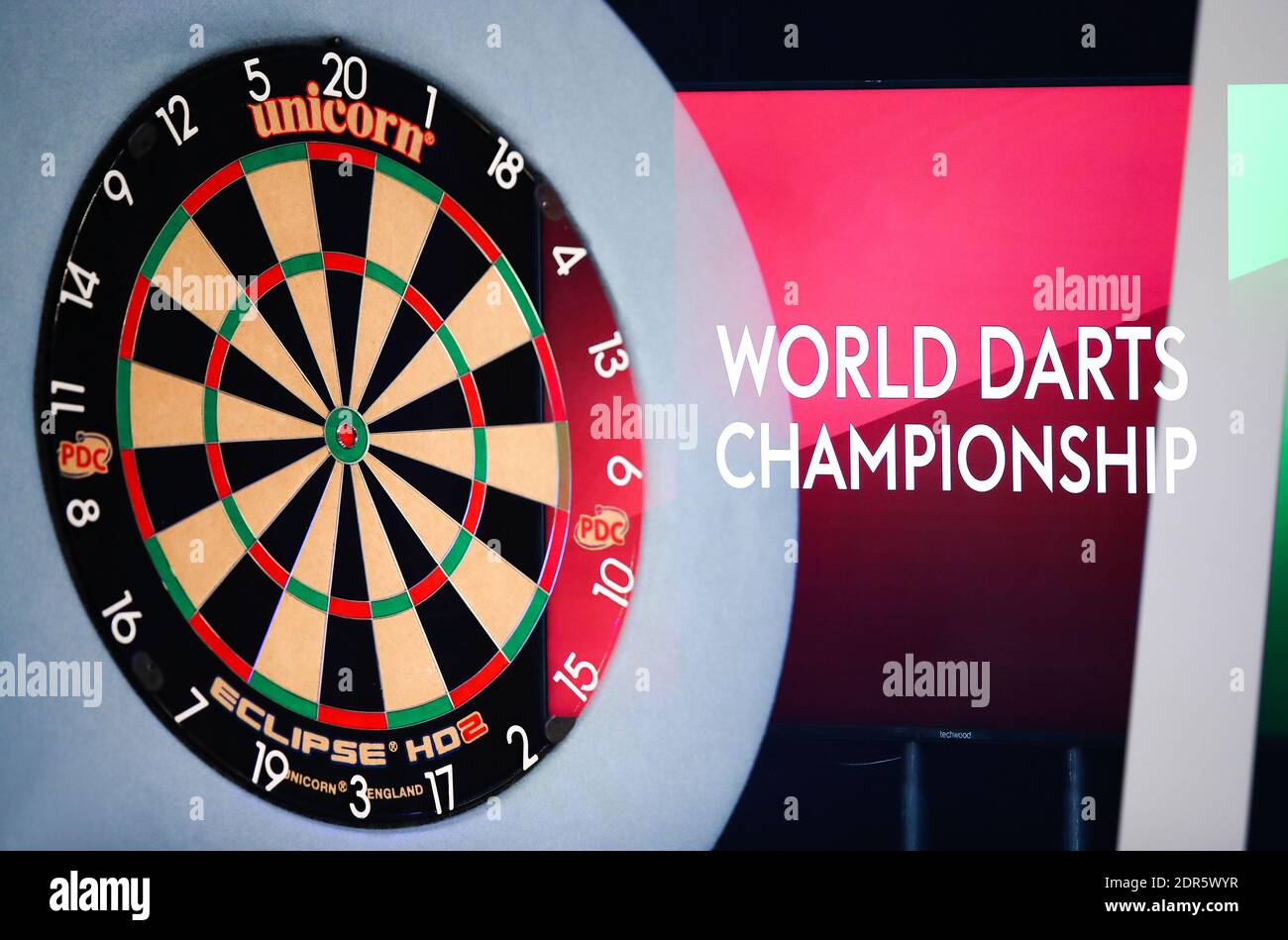 General view of a dartboard and World Darts Championship television ...