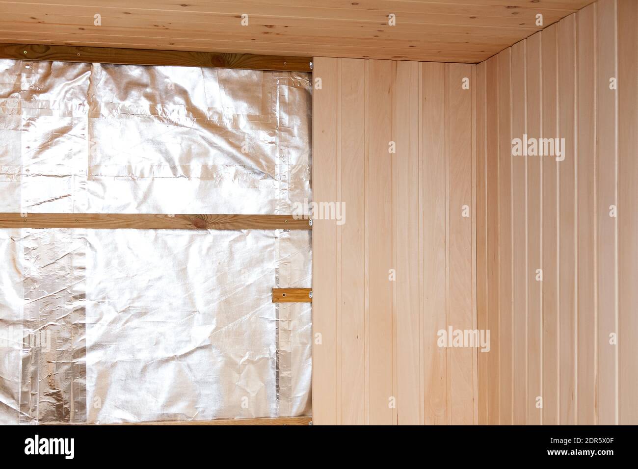 Wooden walls of a traditional sauna. Construction in progress Stock ...