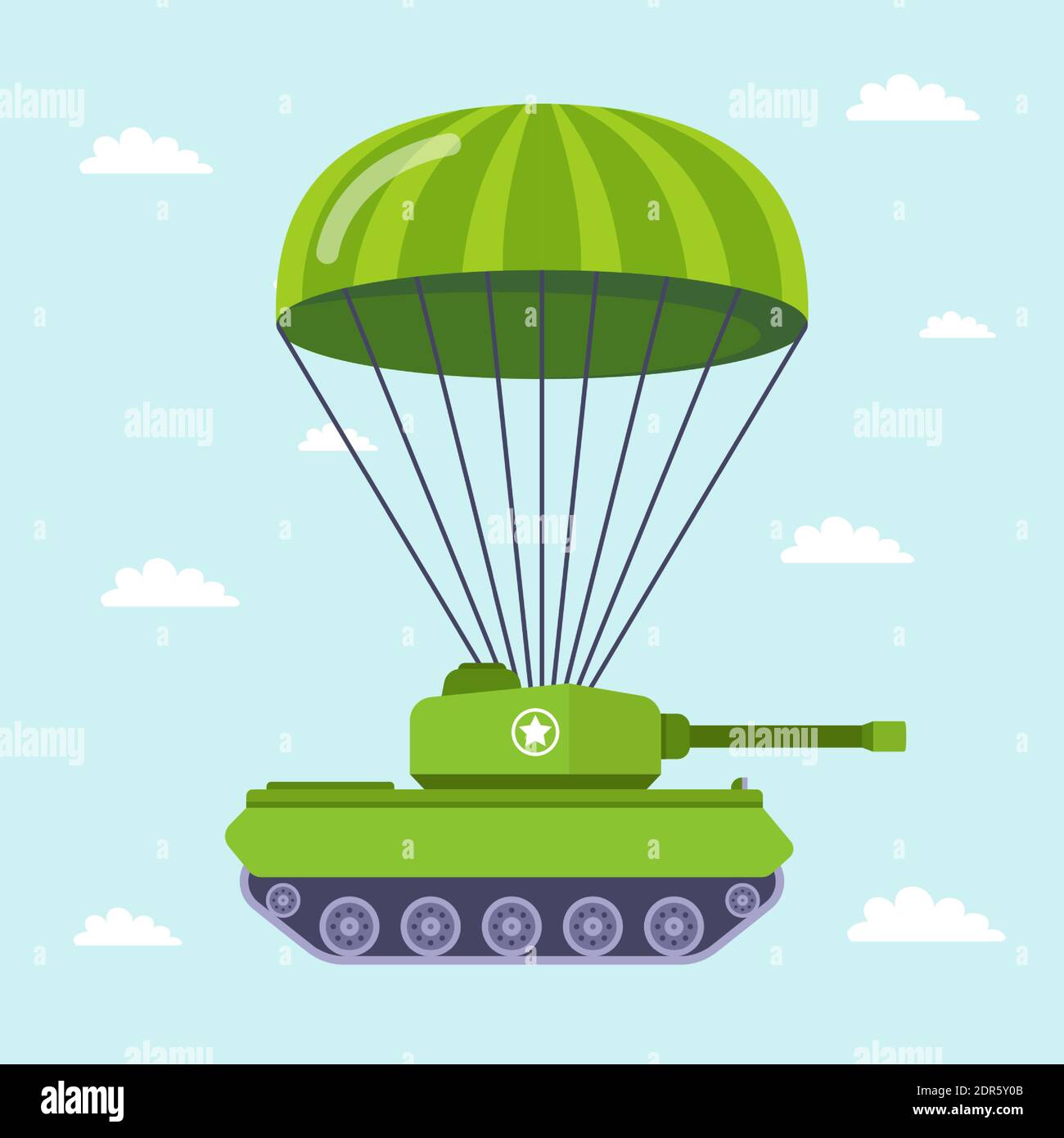 tank flies by parachute on the battlefield. flat vector illustration ...