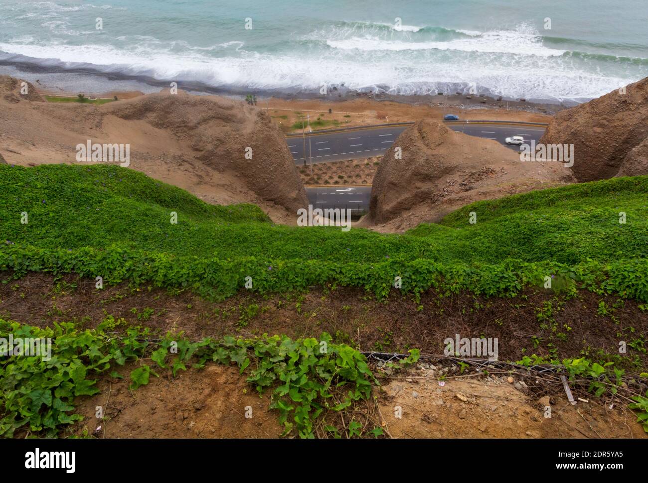 The Pacific Ocean coastline of Miraflores, Lima, Peru, seen from high ...