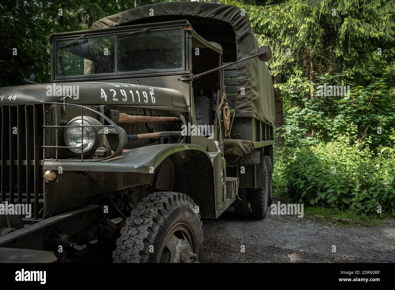old american army car in the woods Stock Photo - Alamy