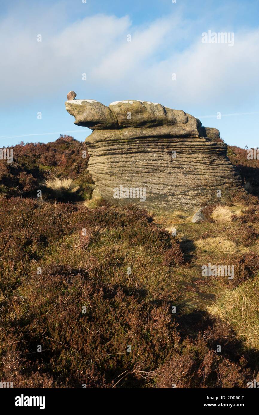 The Druid's Stone above Lady Booth Brook. A sunny mid winter's day ...