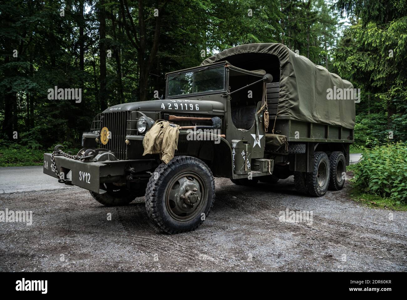 old american army car in the woods Stock Photo - Alamy