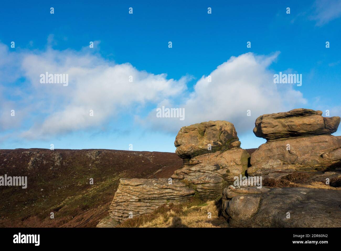 Weathered rocks on Ringing Roger. A sunny mid winter's day around Edale ...