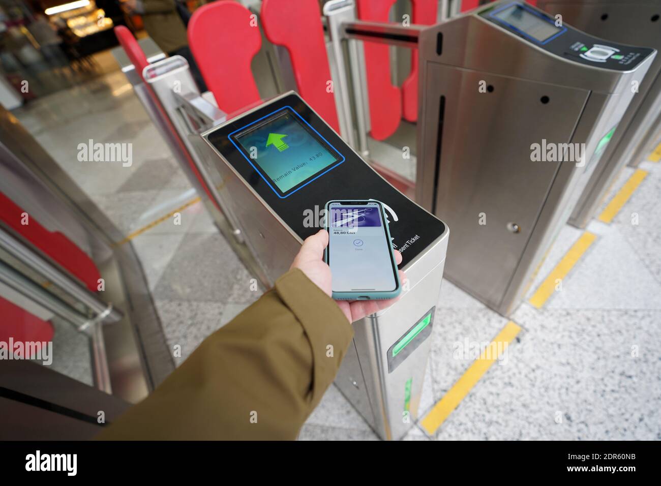 NFC Payment in Shanghai Metro. Hand Mobile Pay Subway Gate Entrance ...