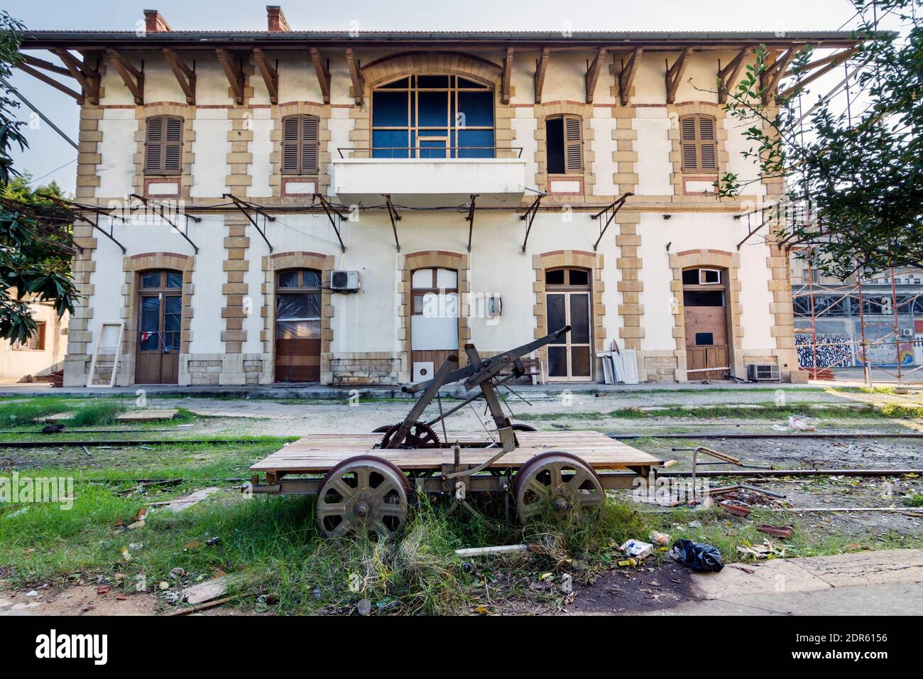 Old railway handcar in front of the historic Beirut train station in ...