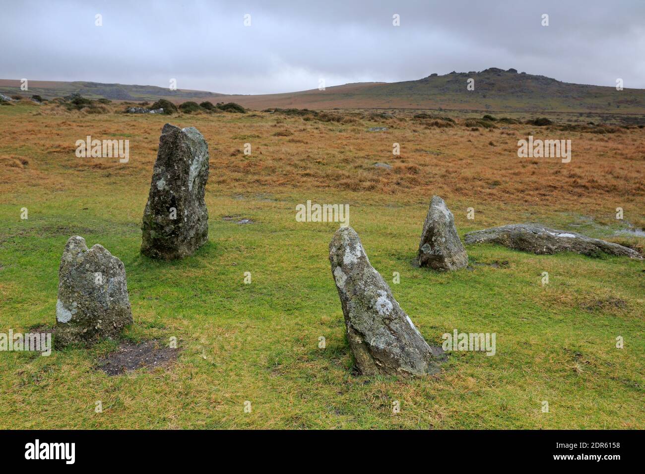 View of Stone Row at Merrivale Megalithic site Devon Dartmoor UK Stock ...