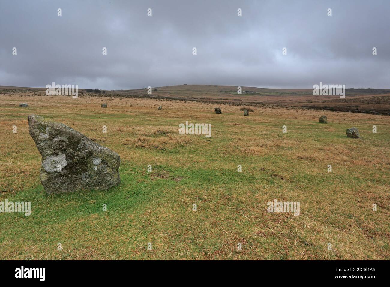 Stone Circle near the stone rows at Merrivale Megalithic site Dartmoor ...