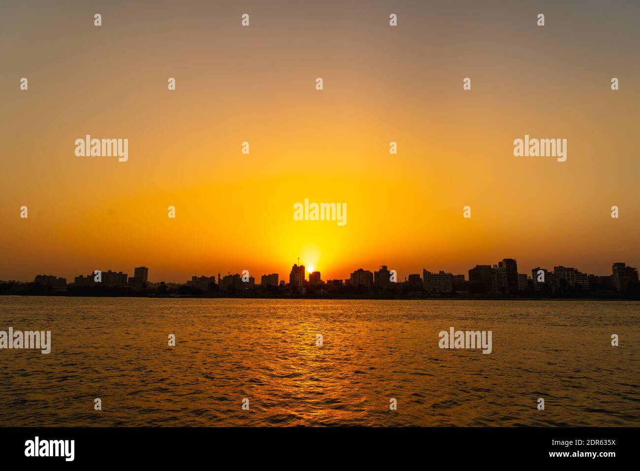 An astonishing view of the sunset on the Nile river from a boat of the ...