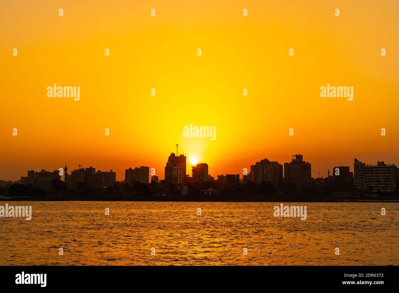 An astonishing view of the sunset on the Nile river from a boat of the ...