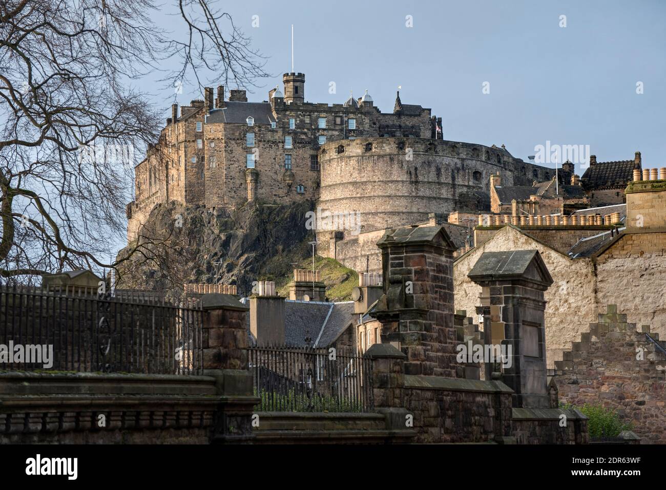 Edinburgh Castle viewed from Candlemaker Row in the Old Town, Edinburgh ...