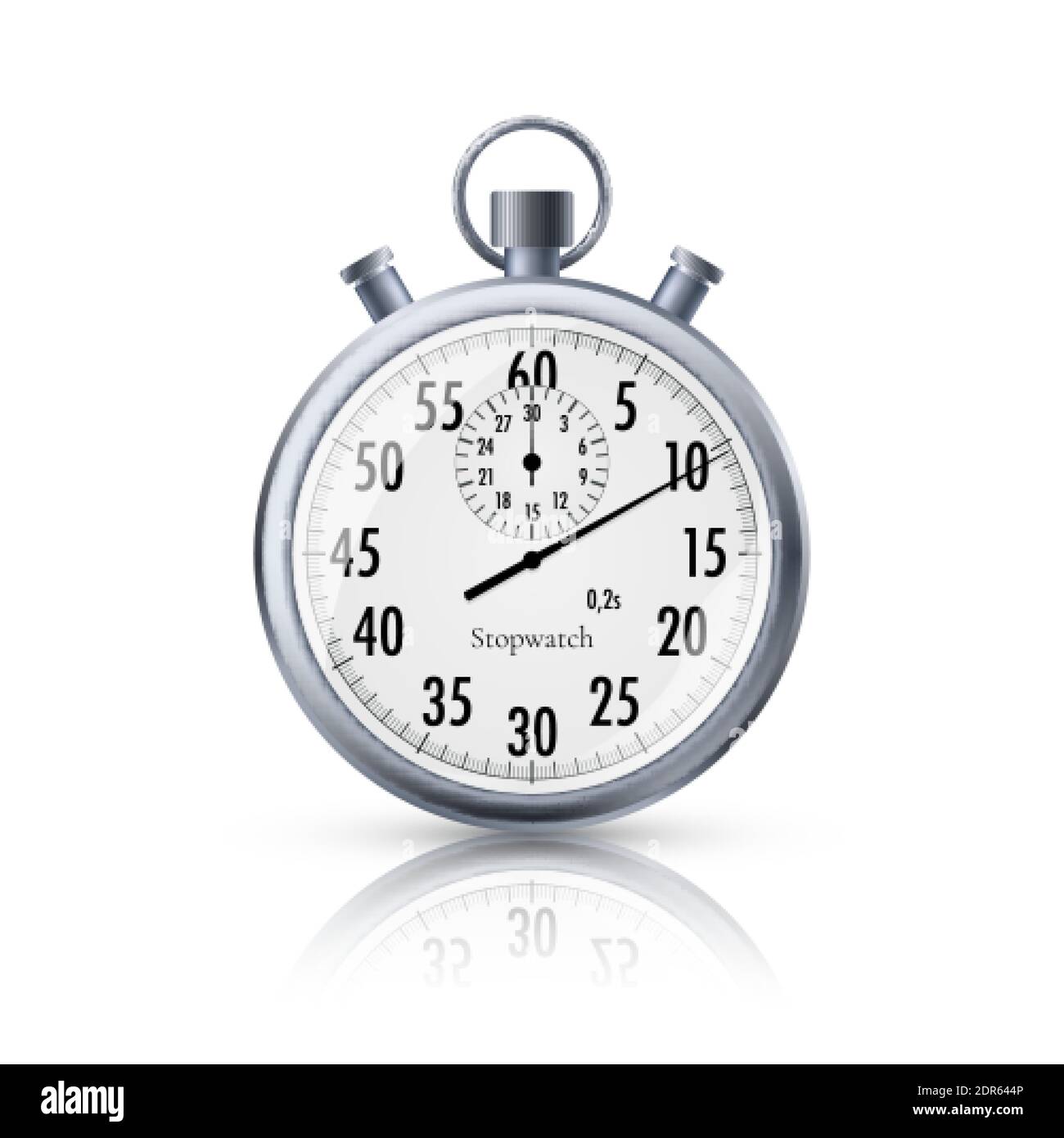 Stopwatch in realistic style. Classic metal stopwatch with reflection ...