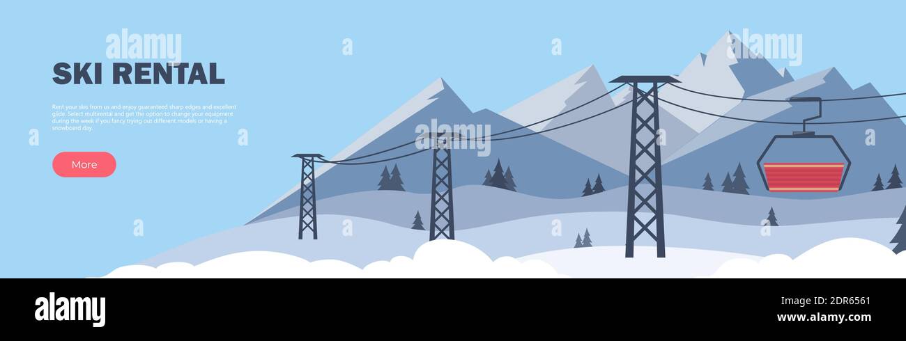 Ski Rental horizontal banner. Winter Sport. Ski resort. Winter mountain ...