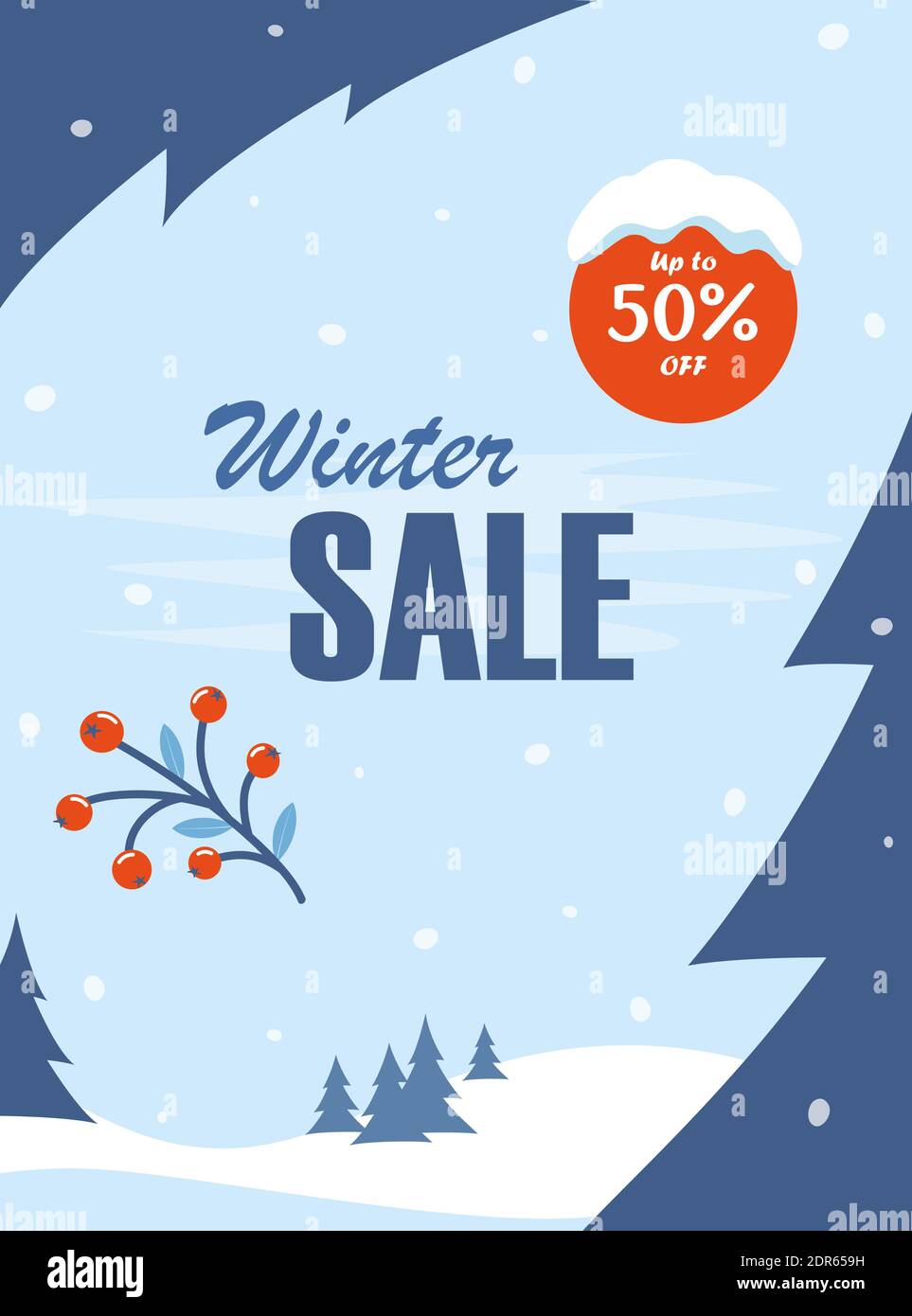 Winter sale social network banner, flyer with winter landscape snowy ...