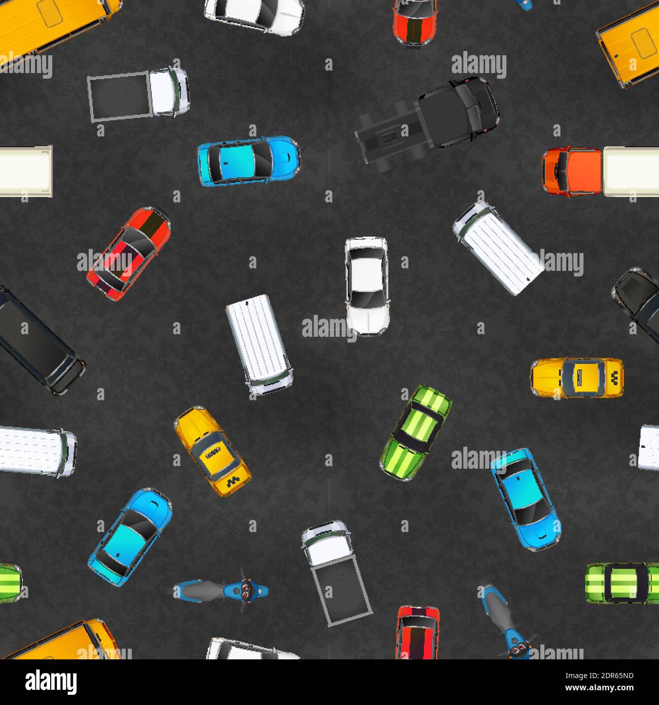 Top view of realistic glossy cars on asphalt, seamless pattern Stock ...