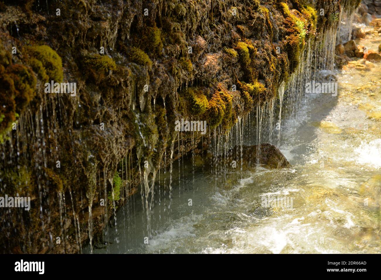 Water flowing from the rock to Alpine stream Stock Photo - Alamy