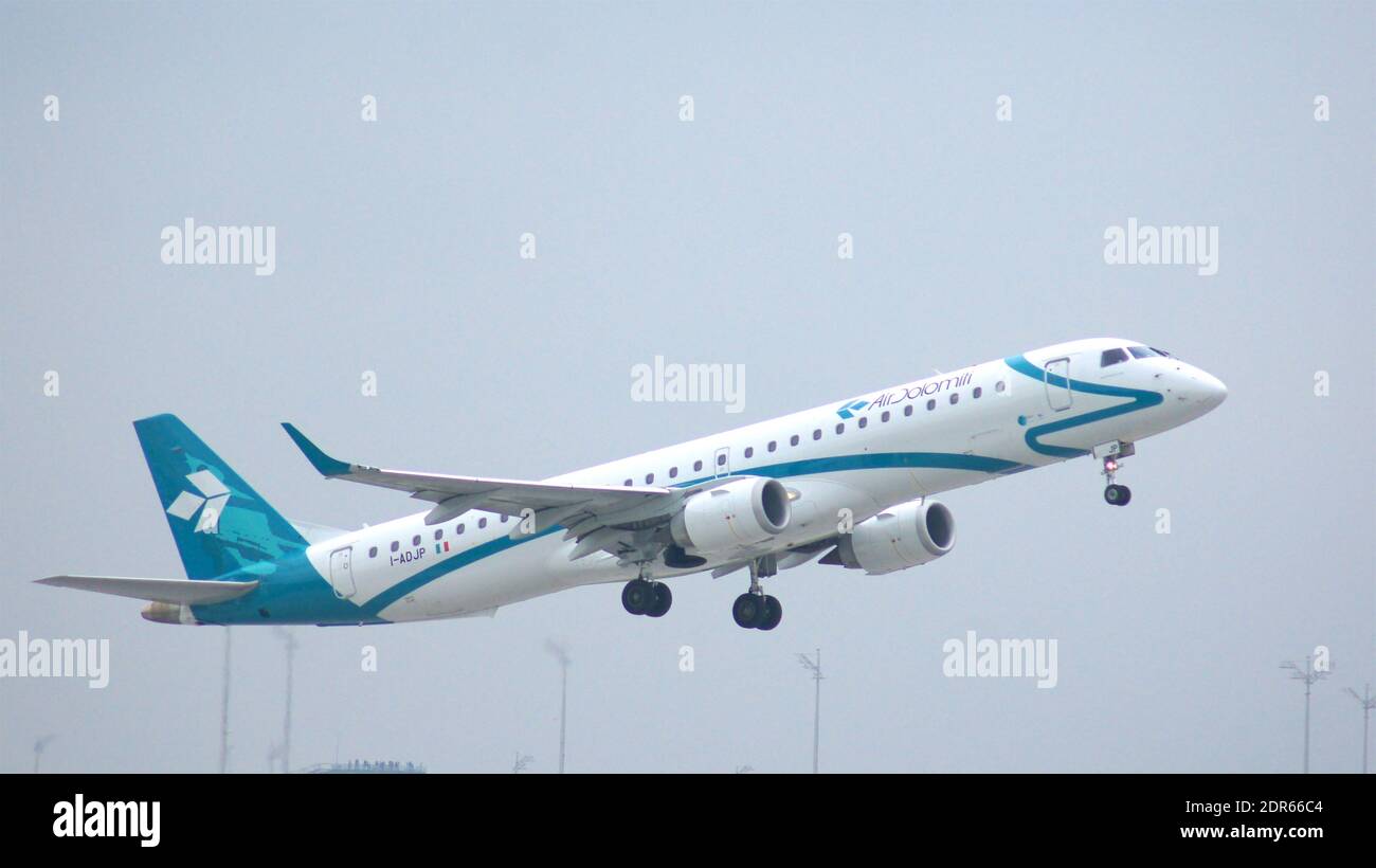 MUNICH, GERMANY - 11 OCTOBER 2015: Jet plane Embraer E-Jet ERJ-195 of ...