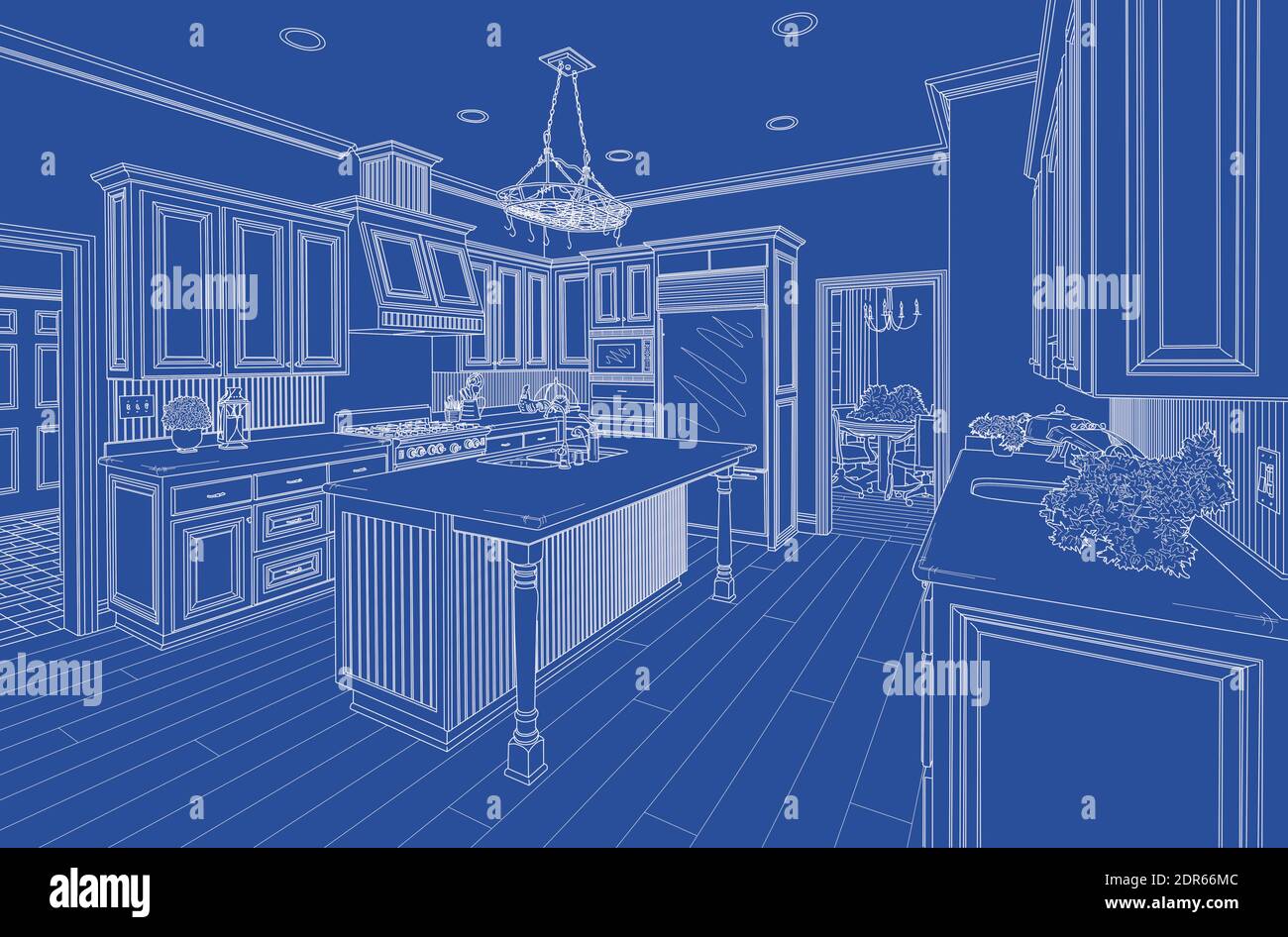 Beautiful Custom Kitchen Blueprint Design Drawing Stock Photo - Alamy