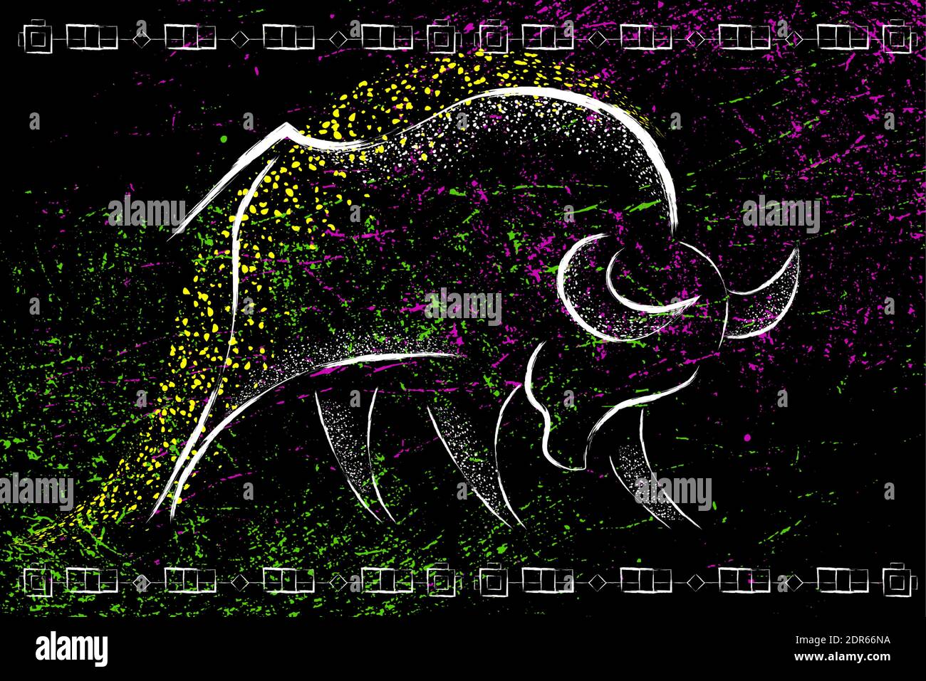 Chinese new year 2021 grunge neon background. Abstract ox, bull, taurus ...