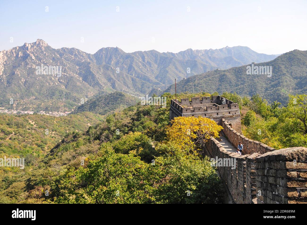 Panoramic view from the majestic Great Wall of China to the surrounding ...