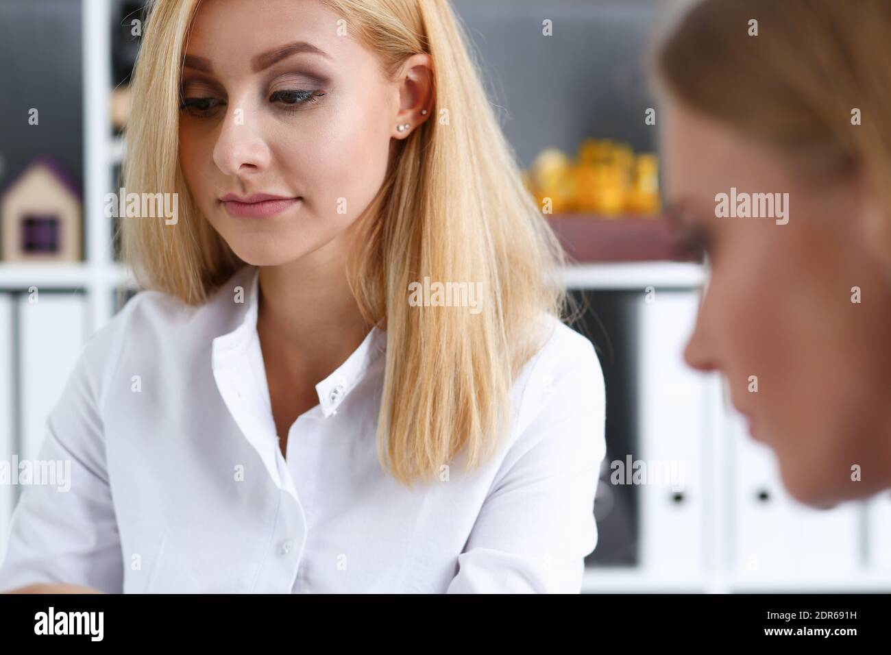 Beautiful woman portrait at workplace Stock Photo - Alamy