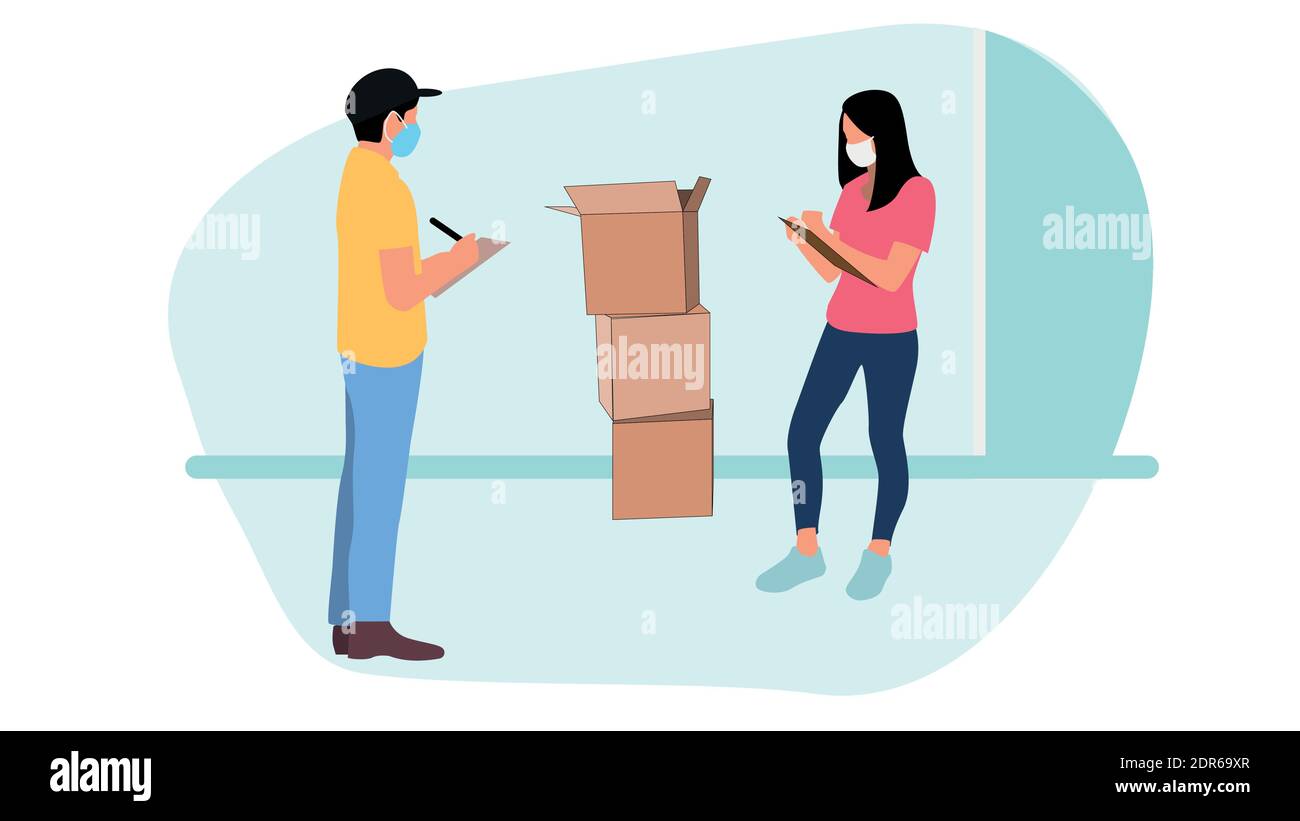 New normal delivery concept scene editable vector illustration Stock ...