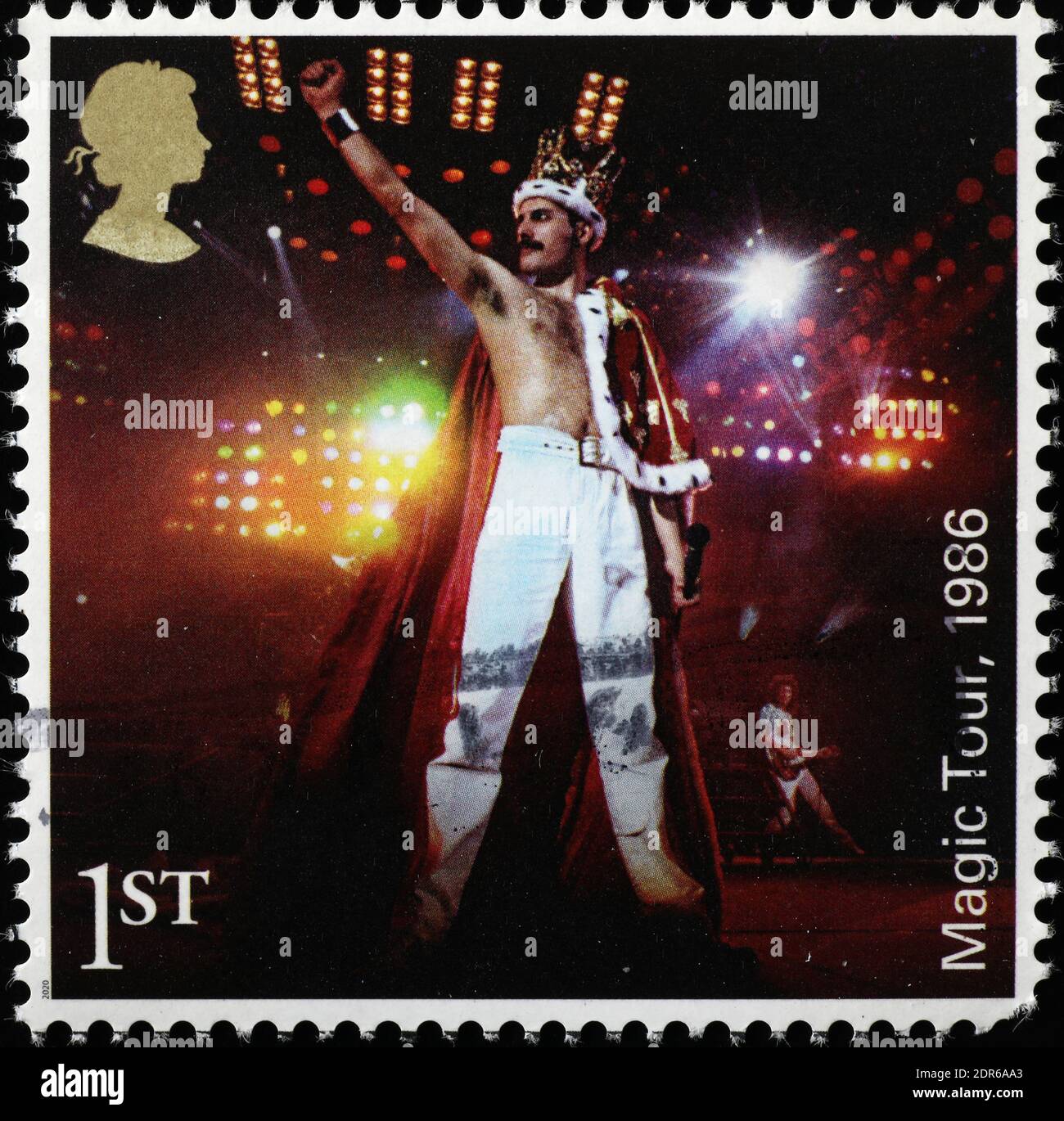 Freddie Mercury in concert with the Queen on postage stamp Stock Photo ...