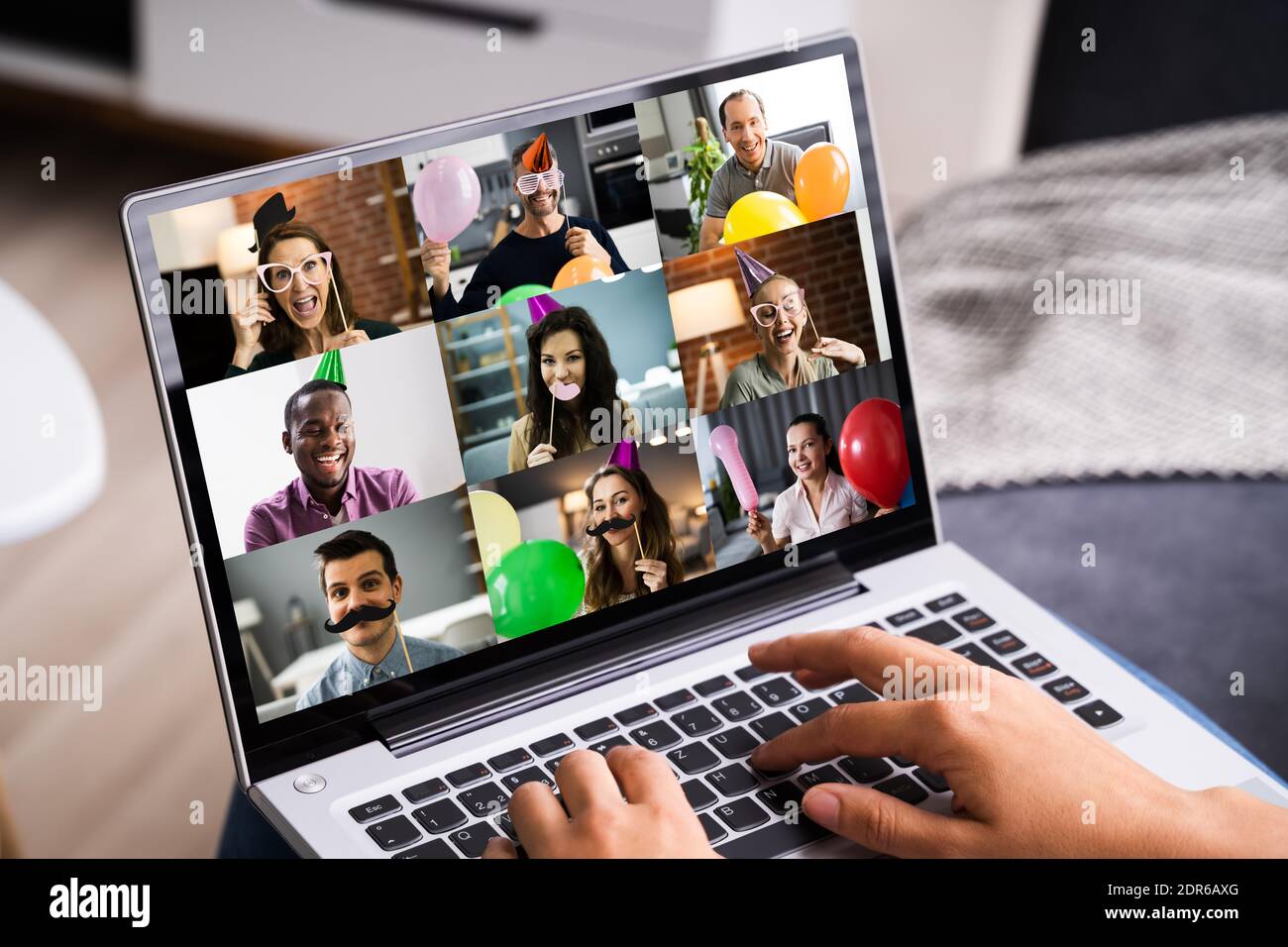 Group Of People Partying In Virtual Online Party Stock Photo - Alamy