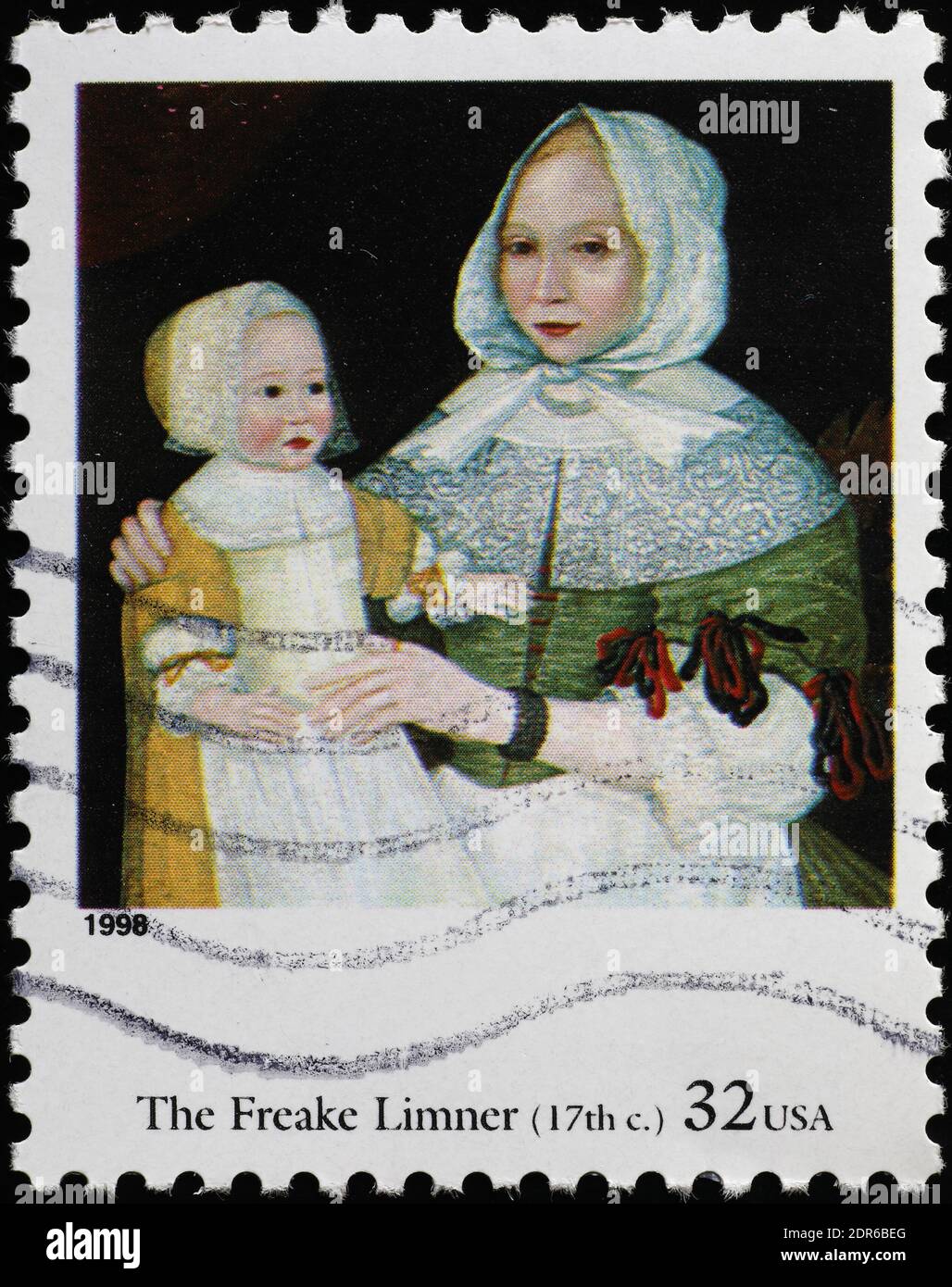 Mrs. Elizabeth Freake and baby Mary by Freake Limner on american stamp ...