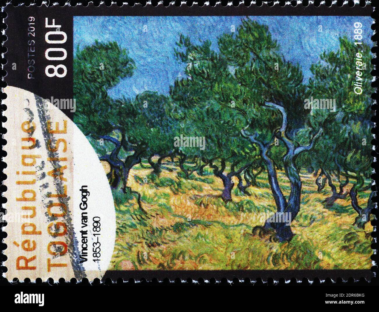 Olive grove by Vincent Van Gogh on postage stamp Stock Photo - Alamy