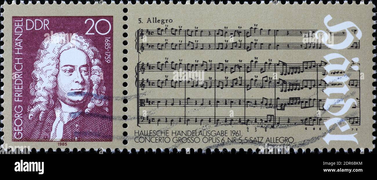 Original sheet music by George Frideric Handel on postage stamp Stock ...