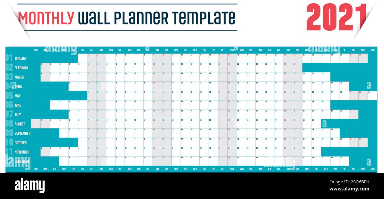 Yearly Wall Calendar Planner Template for Year 2021. Vector Design ...