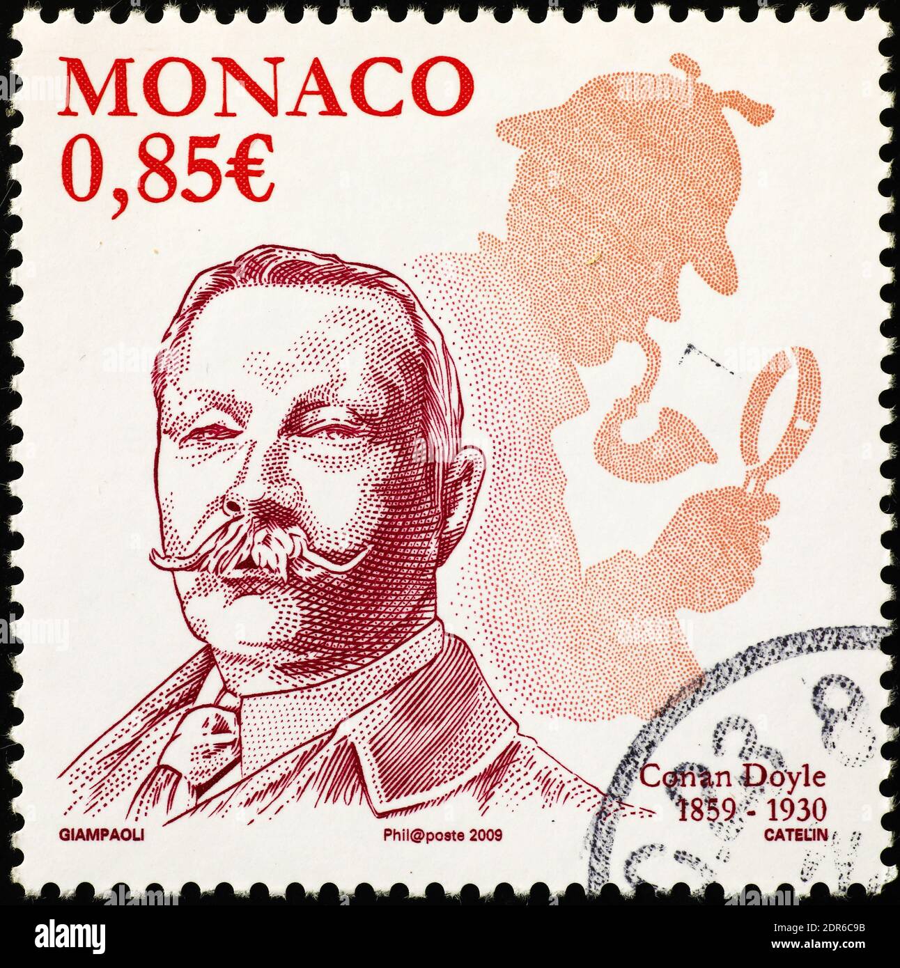 Sir Arthur Conan Doyle on postage stamp of Monaco Stock Photo - Alamy
