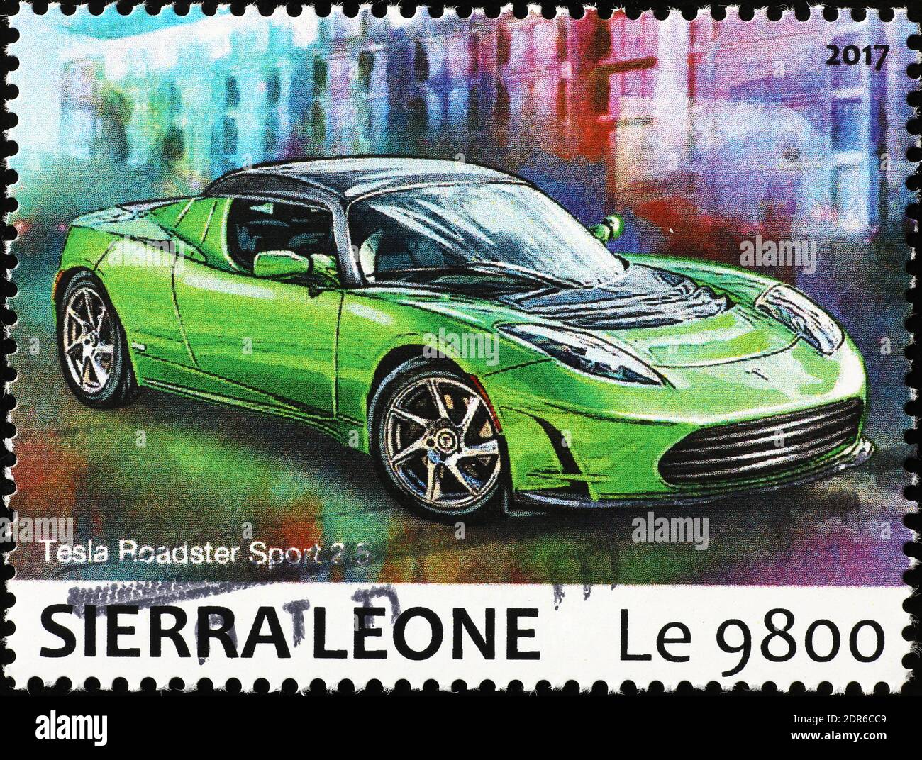Tesla Roadster Sport on postage stamp Stock Photo - Alamy