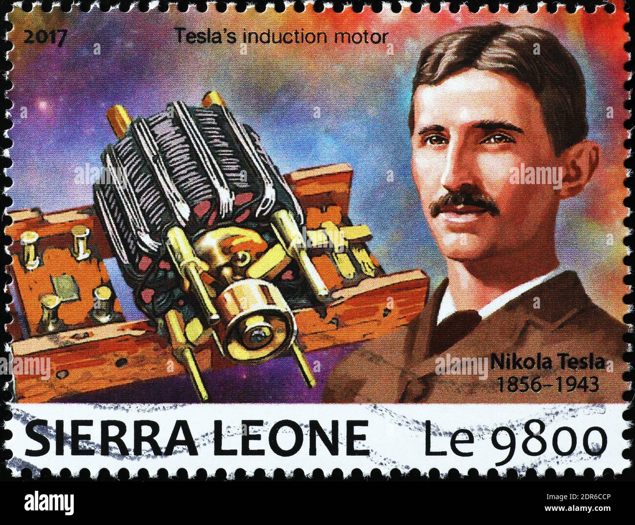 Tesla's induction motor on african postage stamp Stock Photo - Alamy