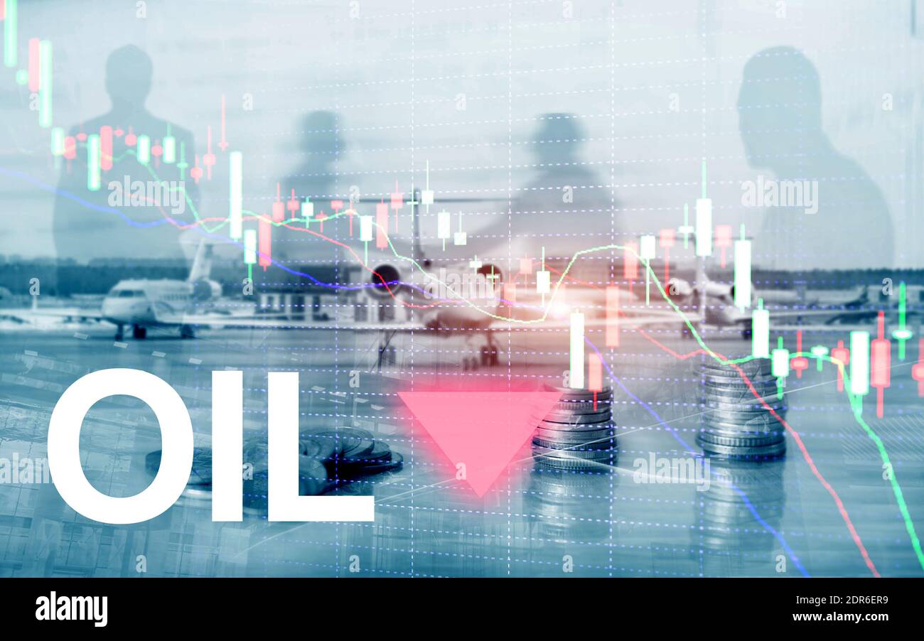 Crude oil market crash concept. Chart and down arrow Stock Photo - Alamy